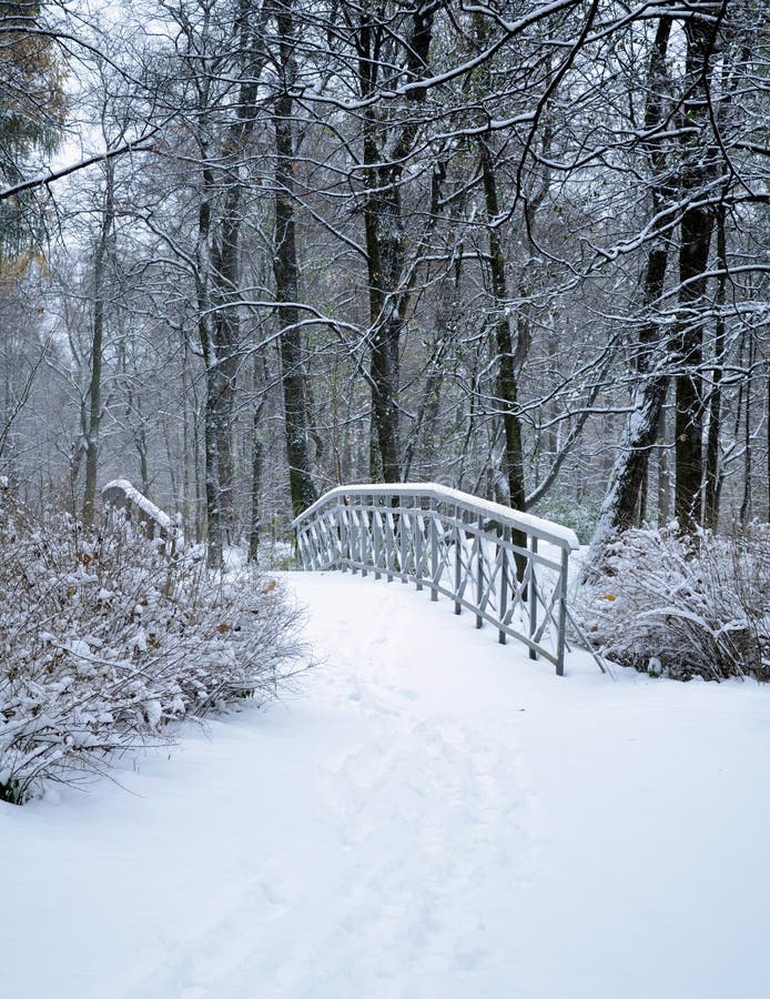 Snow-covered Pedestrian Bridge Stock Image - Image of cold, snowcovered ...