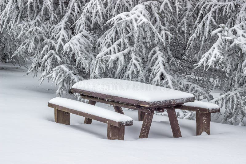 Snow Covered Picnic Bench Set with Table 2 Stock Image - Image of relax ...