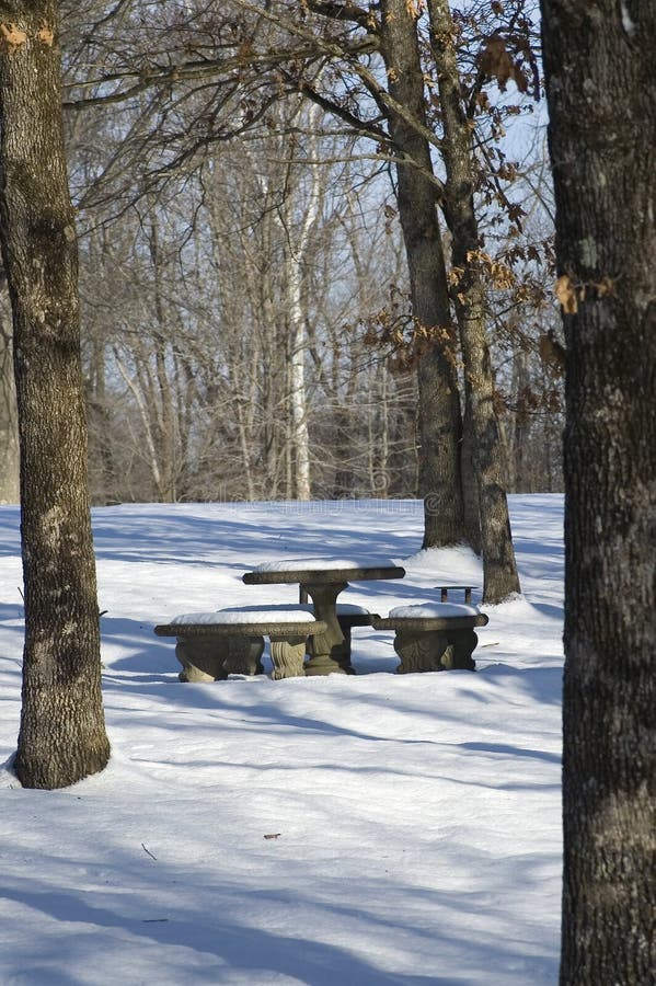Snow covered picnic table stock image. Image of cement - 50706101