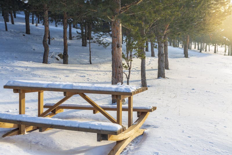 Picnic Table Inside Park with Snow in Erzurum, Turkey Stock Photo ...