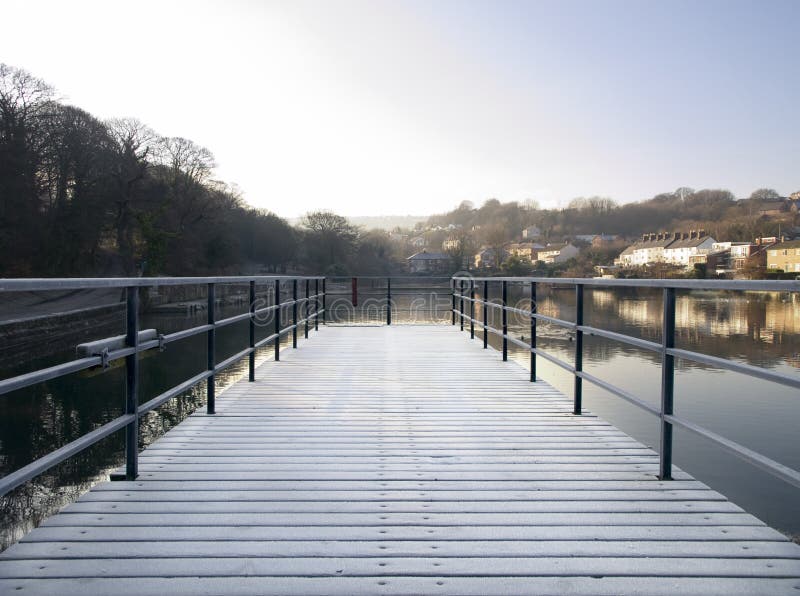 Pier or Jetty Silhouette in a Foggy Lake. Garda Lake, Italy Stock Photo ...