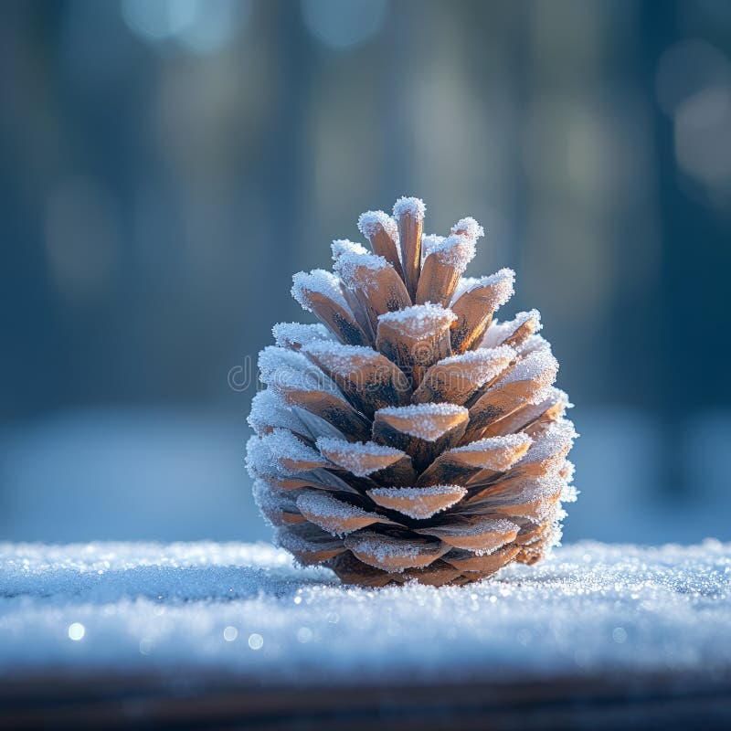 Snow-covered Pine Cone on a Frosty Surface in Natural Light. Stock ...