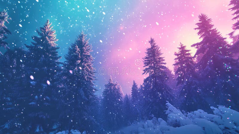 Snow-covered Pine Forest in Vibrant Graphic Style with Intense Snowfall ...