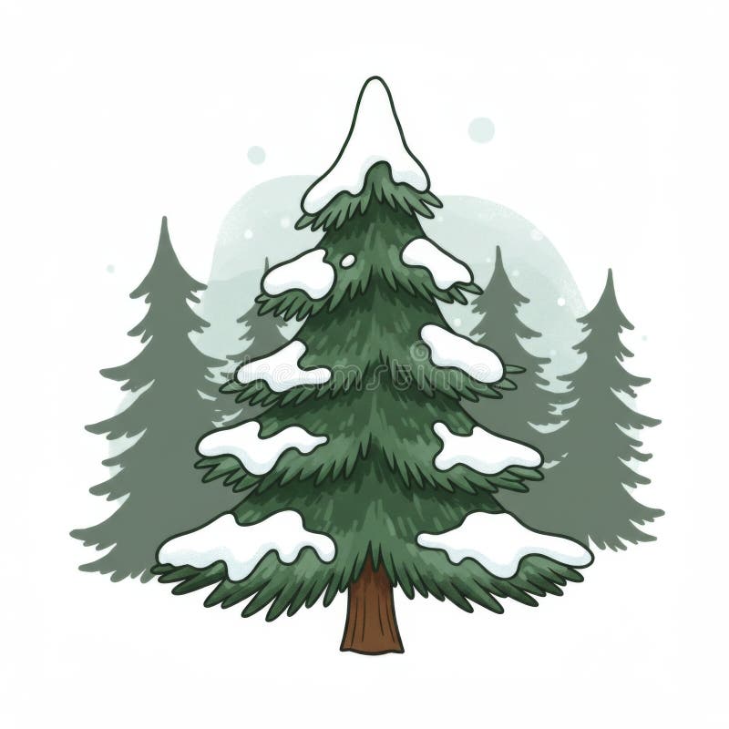 Snow Covered Pine Tree in Winter Forest Scene with Pixel Art Style Stock Illustration ...