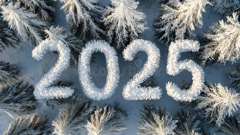 Snow Covered Pine Trees Form the Numbers 2025 in a Winter Landscape ...