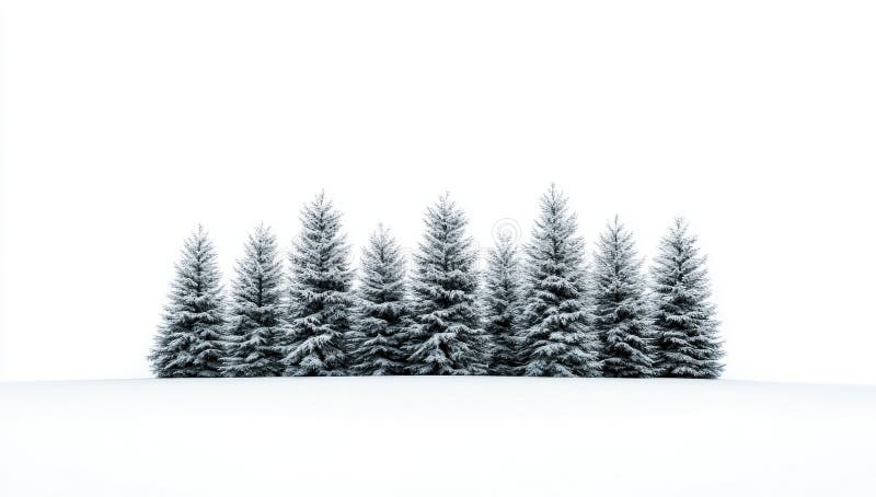 Snow-Covered Pine Trees Isolated on White Background Stock Illustration ...