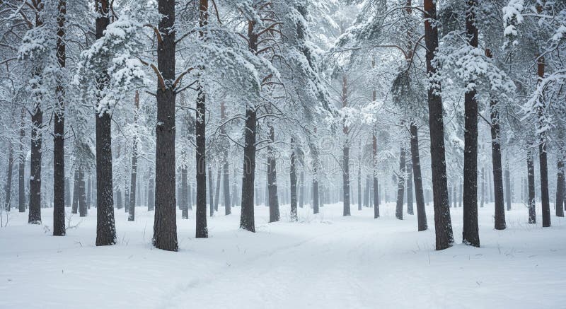 Snow-covered Pine Trees (Pinus Spp.) Stand in a Dense Forest Stock ...