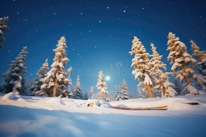 Snow-covered Pine Trees Under Moonlight Stock Photo - Image of scenery ...