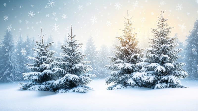 Snow Covered Pine Trees in a Winter Wonderland Stock Illustration - Illustration of breathtaking ...