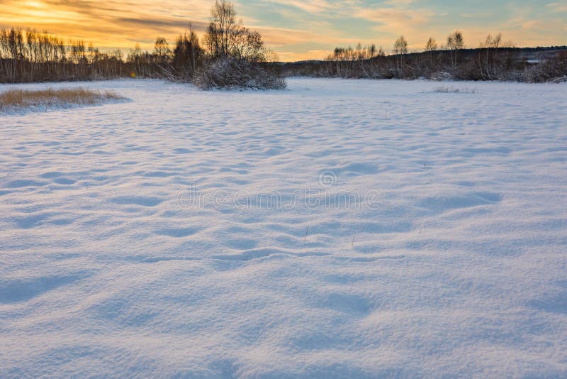 Snow Covered Polish Landscape with Rural Road Near Fields and Forest ...