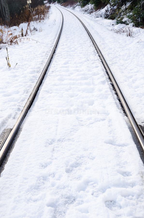 Snow Covered Railroad Tracks Stock Image - Image of tracks ...