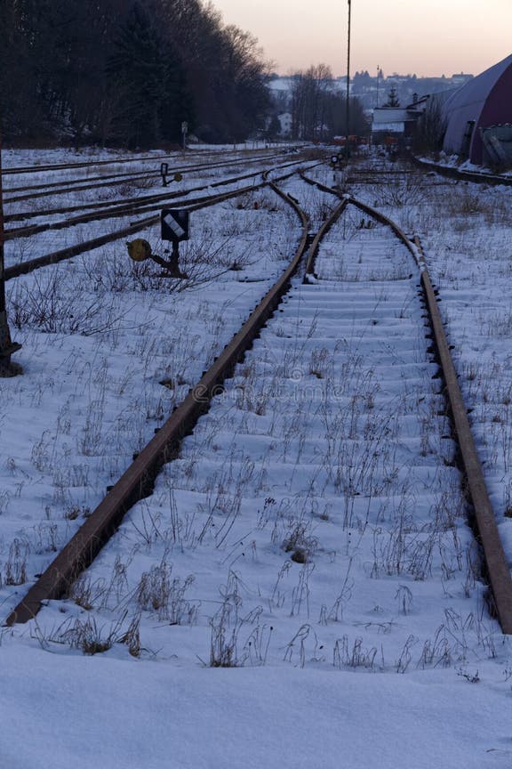 Snow covered railway stock photo. Image of cold, rail - 85927604