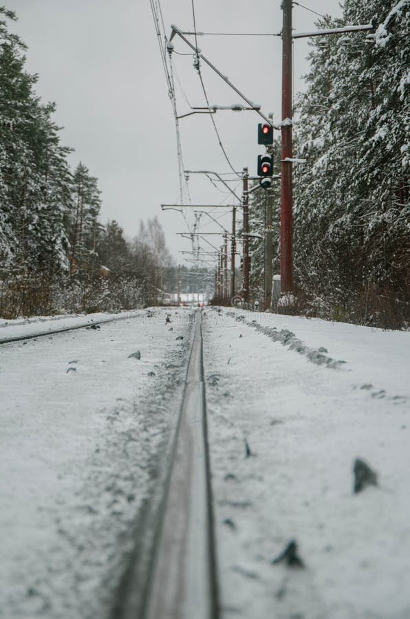 Snow covered railroad stock photo. Image of track, freezing - 238709868