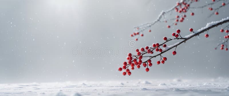 Snow Covered Red Berries on a Winter Branch Stock Photo - Image of ...