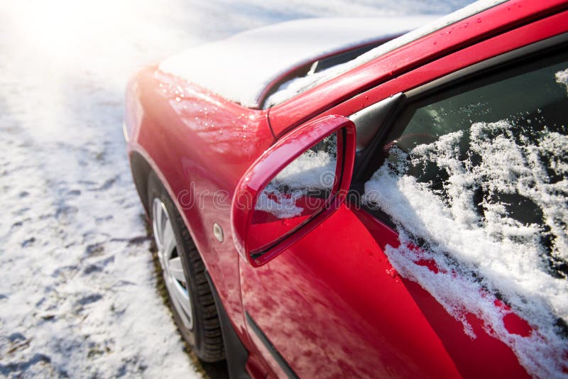 Snow Covered Red Car Winter Background. Stock Image - Image of nature ...