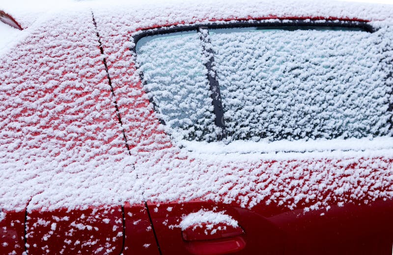 Snow Covered Red Car Winter Background. Stock Image - Image of nature ...