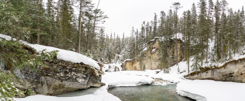 Snow Covered River Panoramic Stock Image - Image of nature, hemlock ...