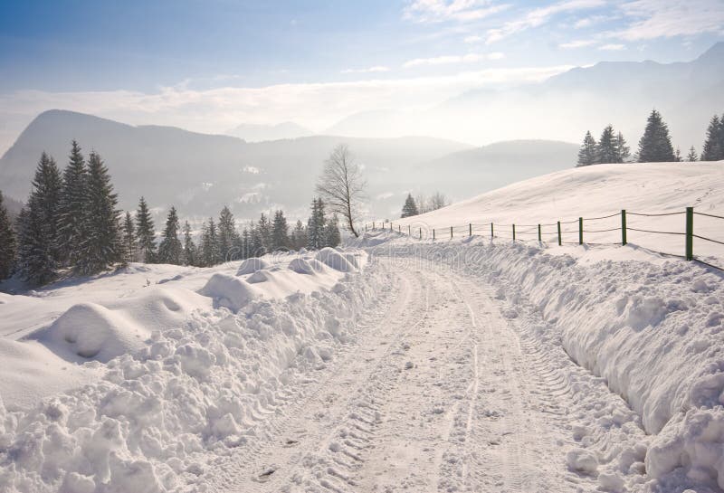 Snow covered road stock photo. Image of road, hill, beauty - 13921038