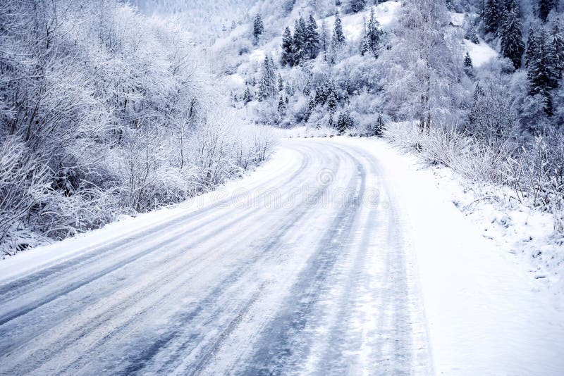 Snow-covered Road in Forest Stock Photo - Image of winter, road: 66935584