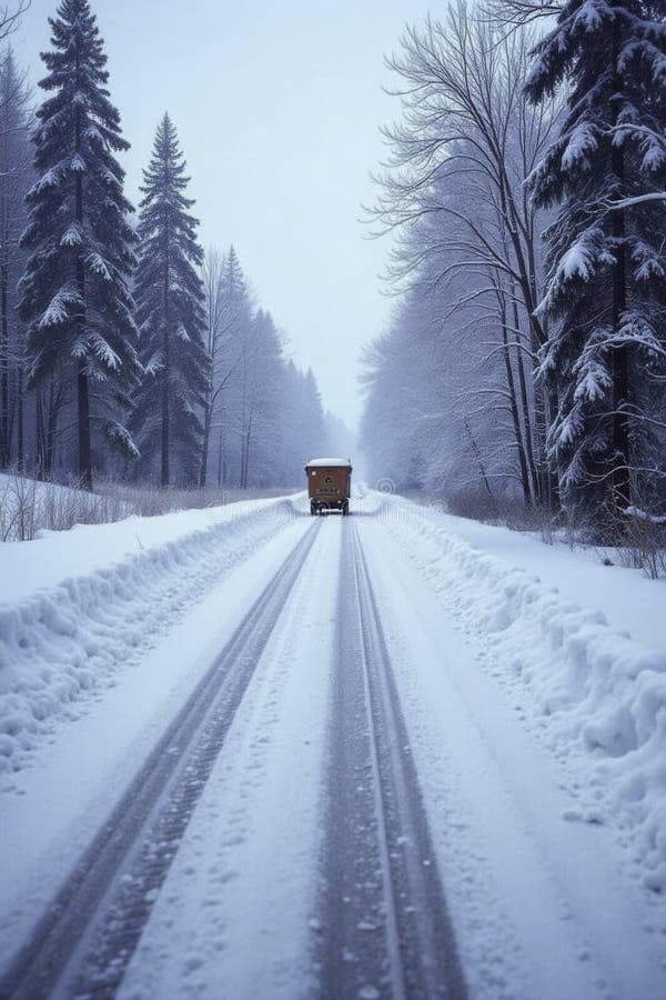 Snow Covered Road with a Grit Bin in the Distance, Frozen, Snow, Road ...