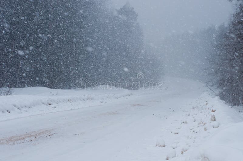 Snow-covered Road during a Heavy Snow Stock Image - Image of road ...