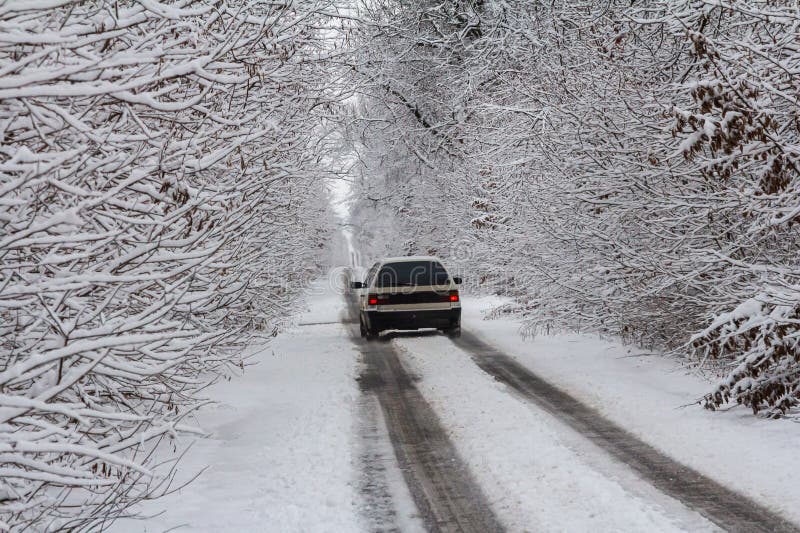 Snow-covered Road, the Marks of Wheels Stock Image - Image of seasonal ...