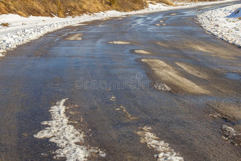 Snow-covered Road, the Marks of Wheels Stock Photo - Image of ...