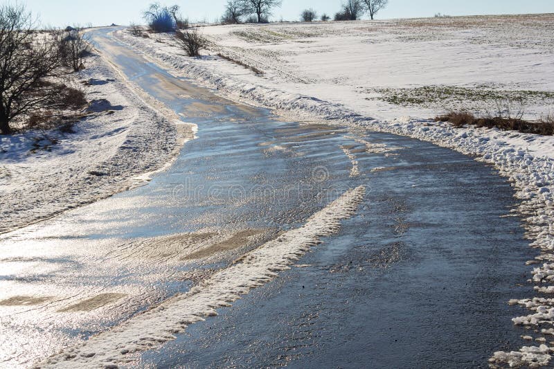 Snow-covered Road, the Marks of Wheels Stock Photo - Image of cold ...