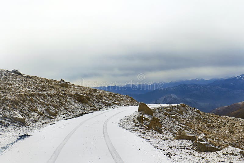 Snow-covered Road on a Mountain Pass Stock Image - Image of earth ...