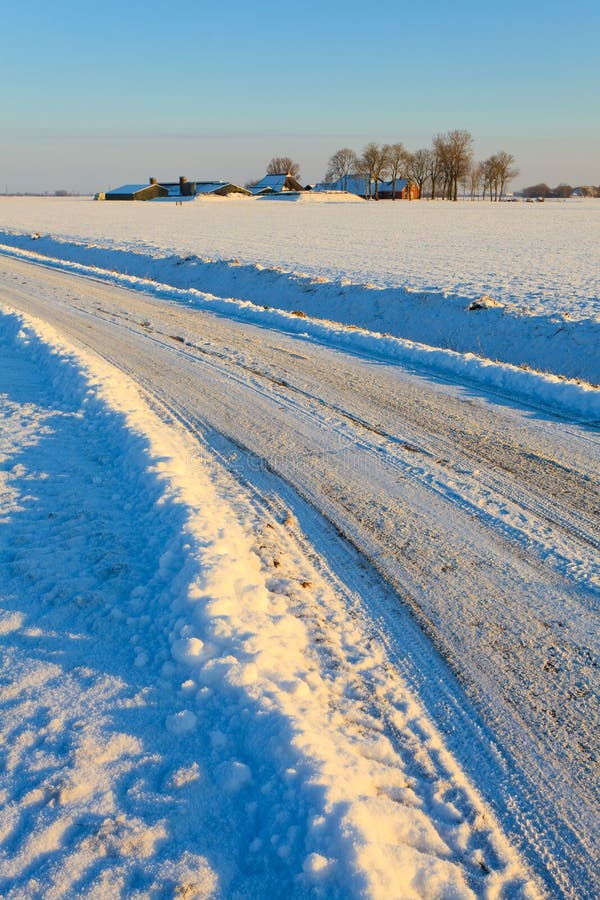 Snow Covered Road in Winterlandscape Stock Photo - Image of white ...