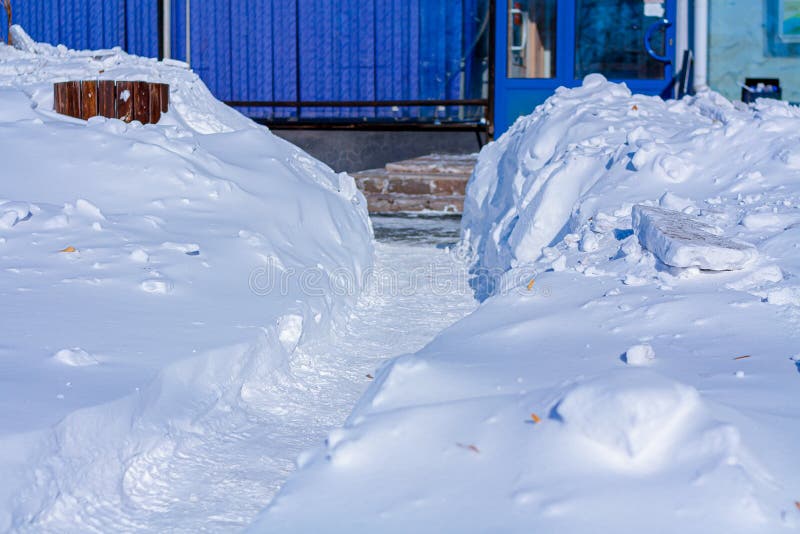 Snow-covered Roads and Sidewalks in the City Center Stock Photo - Image ...