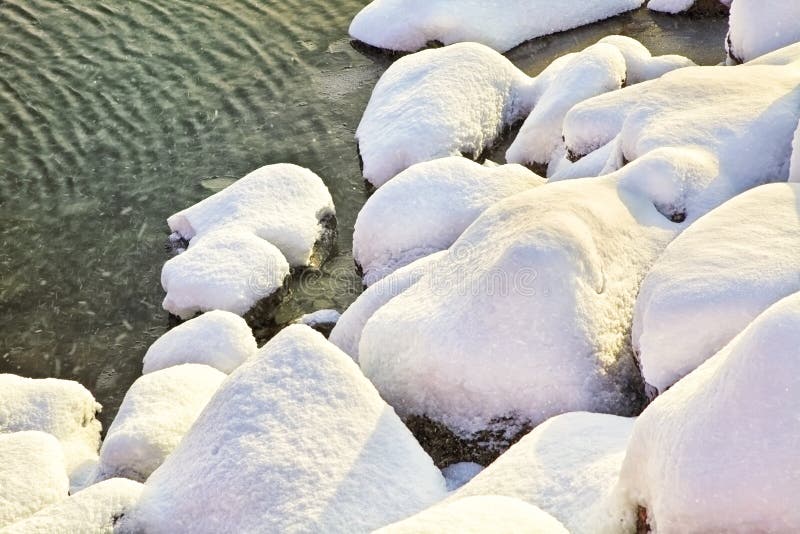 Snow Covered Rocks stock image. Image of color, shore - 26718141