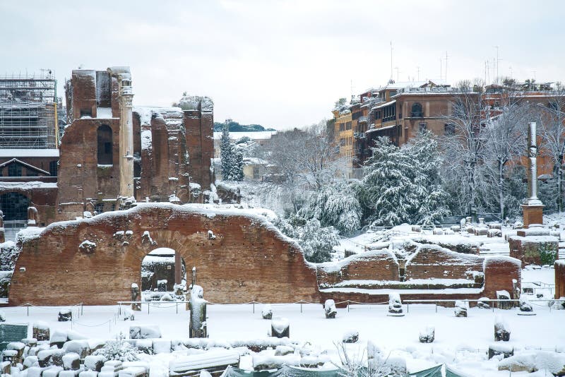 Snow-covered Roman forum stock image. Image of romano - 327693811