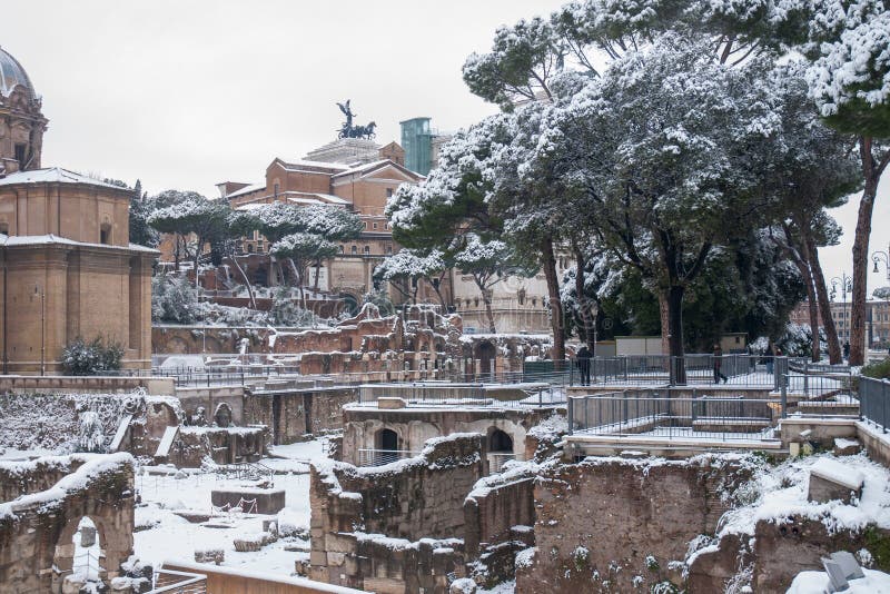 Snow-covered Roman forum stock photo. Image of snow - 327693814