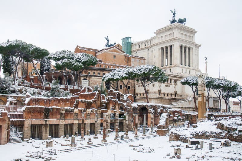 Snow-covered Roman forum stock image. Image of landscape - 327693833