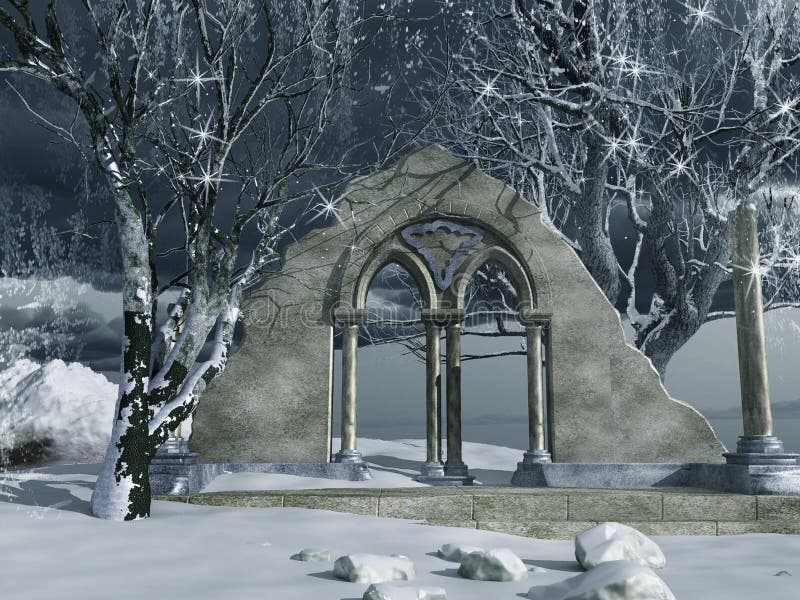 Snow covered ruins stock illustration. Illustration of temple - 45747193