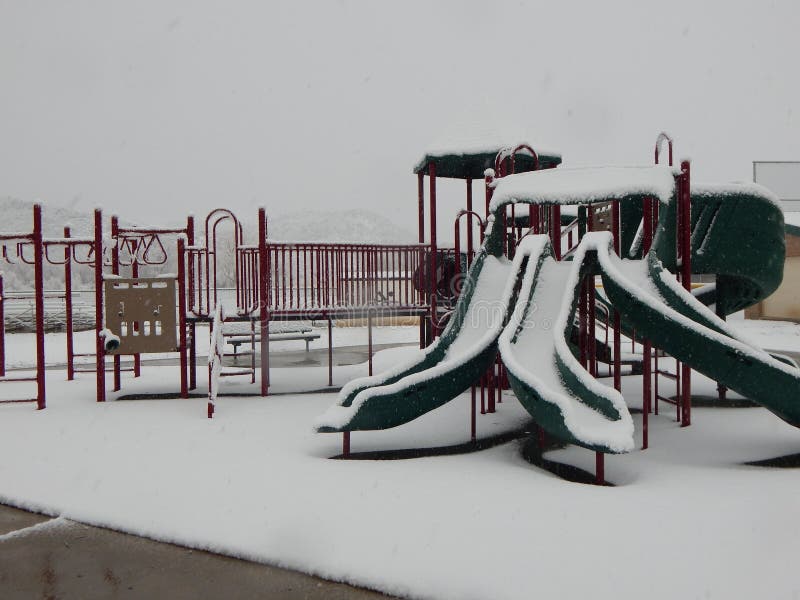 Snow Covered School Playground. Stock Photo - Image of play, closed ...