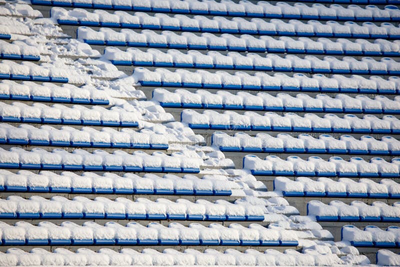 The Snow-covered Seats of the Stadium Stands Stock Image - Image of ...