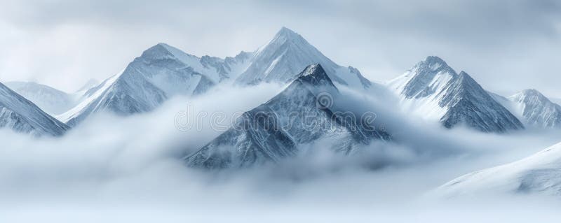Snow-covered, Sharp Mountain Peaks in the Mist. Stock Photo - Image of ...