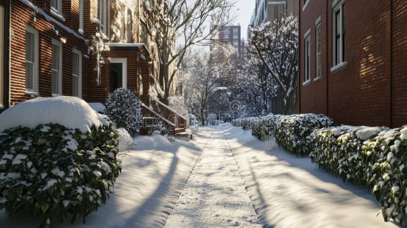 Snow-covered Sidewalk Near Building Entrance Stock Illustration ...