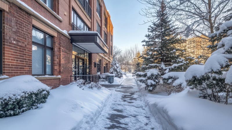 Snow-covered Sidewalk Near Building Entrance Stock Illustration ...