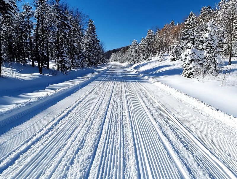 A Snow Covered Ski Slope with Trees in the Background Stock Photo ...