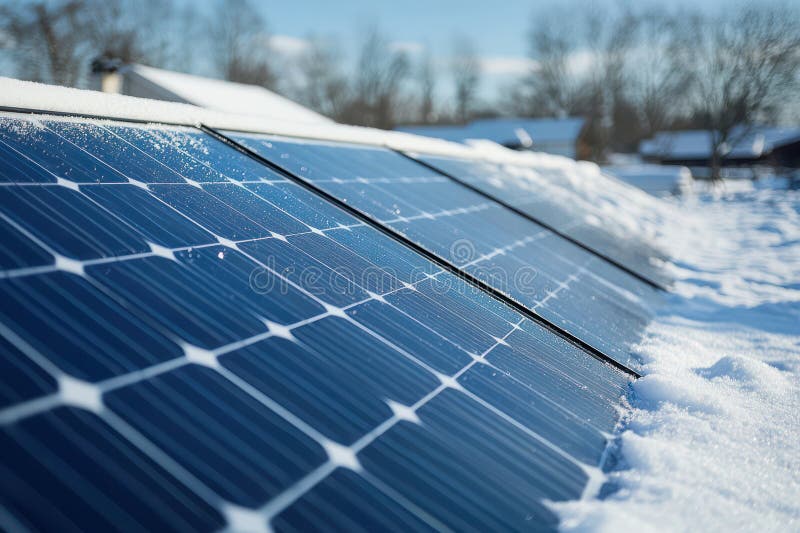 Snow-covered Solar Panel on Sunny Rooftop in Winter Stock Image - Image ...