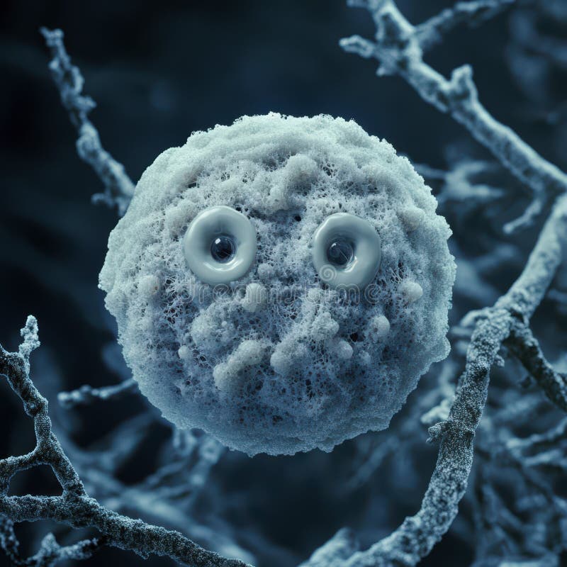 Snow-covered Sphere Resembling a Creature on a Branch in Winter Forest ...