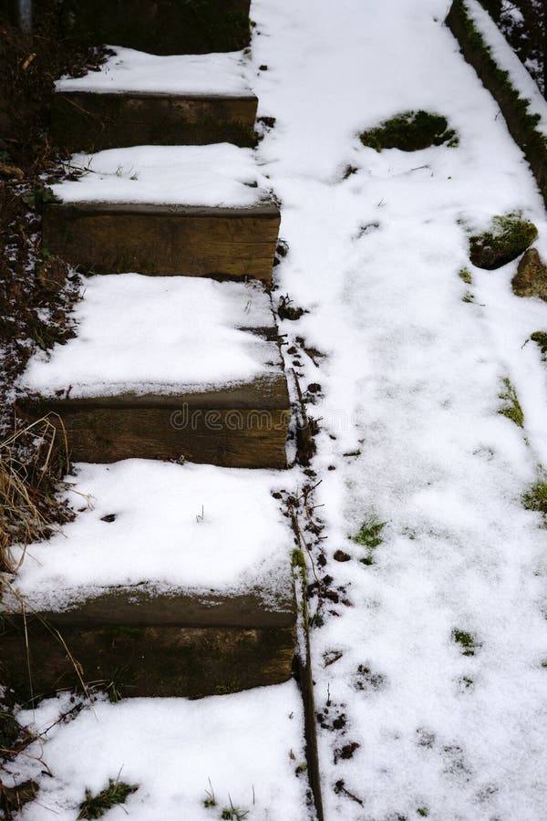 Snow-covered stairs stock photo. Image of snowfall, snowy - 115319242