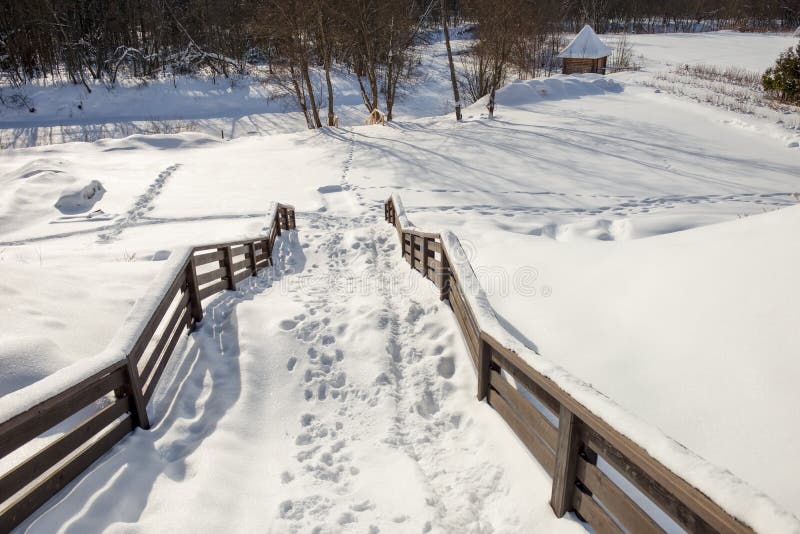 Snow-covered Stairs from the Hill Stock Photo - Image of snow, covered ...
