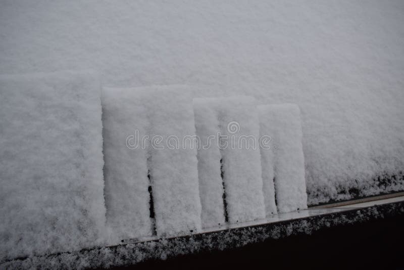 Snow covered stairway stock image. Image of monochrome - 267198285