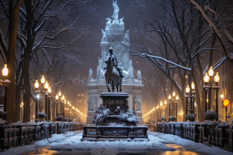 Snow-covered Statues and Monuments - Generative AI Stock Illustration ...