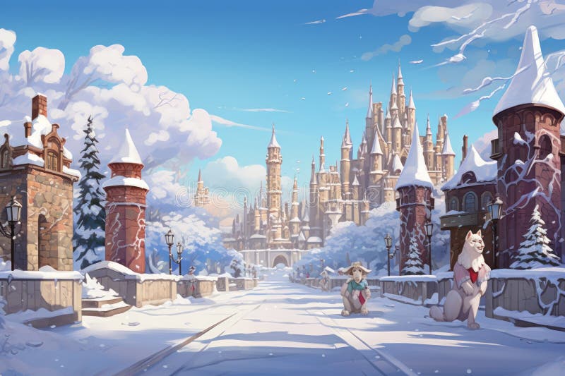 Snow-covered Statues and Monuments - Generative AI Stock Illustration ...