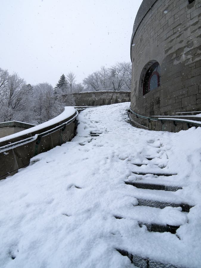 Snow Covered Steps stock image. Image of snow, trees, rail - 4831481